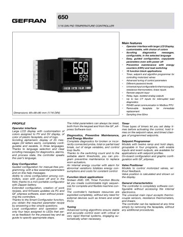 Gefran 650 PID Controller, 1/16 DIN DataSheet | Manualzz