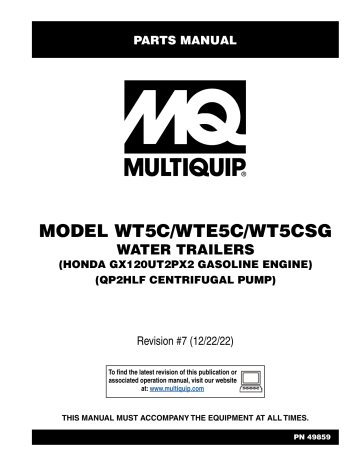 MQ Multiquip WT5C-WTE5C Water Trailer Parts Manual | Manualzz