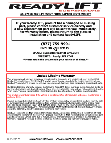 ReadyLIFT 1.5" Leveling Kit - Ford Raptor 4WD 2021-2022 Instructions ...