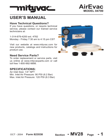 Mityvac 04700 AirEvac User Manual | Manualzz