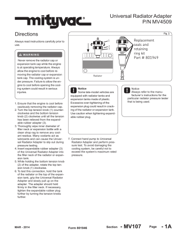 Mityvac Universal Radiator Adapter P/N MV4509 User Manual | Manualzz