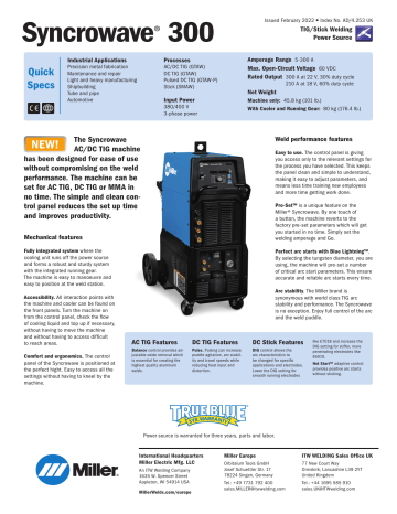 Miller Syncrowave® 300 TIG Runner Spec Sheet | Manualzz