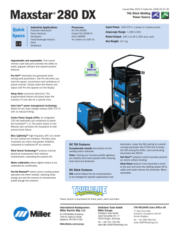 Miller Maxstar® 280 DX Spec Sheet | Manualzz
