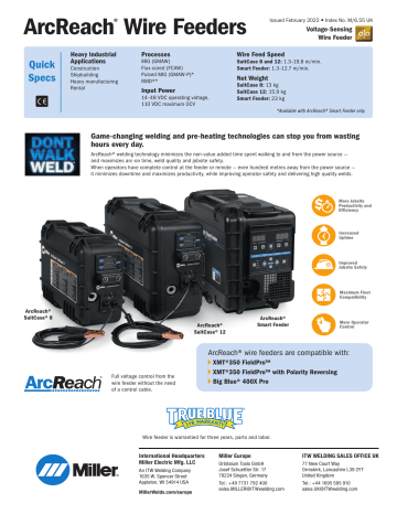 Miller ArcReach® Smart Feeder Spec Sheet | Manualzz