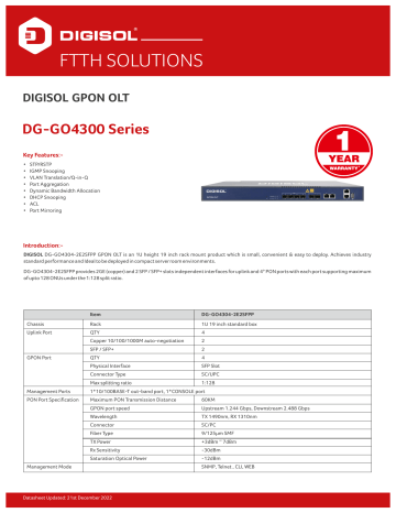 Digisol DG-GO4300 Series GPON OLT 4 Port Datasheet | Manualzz