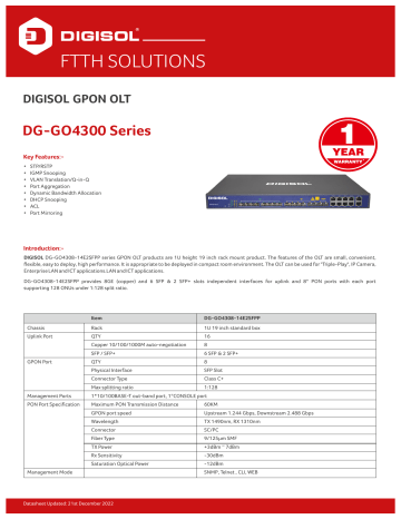 Digisol DG-GO4300 Series GPON OLT 8 Port Datasheet | Manualzz