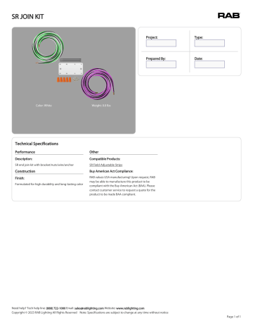 RAB Lighting SR JOIN KIT Strips & Wrap Spec Sheet | Manualzz