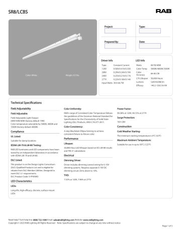 RAB Lighting SR8/LCBS Strips & Wrap Spec Sheet | Manualzz
