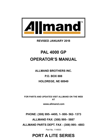 Allmand Shed-Lite PAL 4000 GP Portable Light Parts Manual | Manualzz