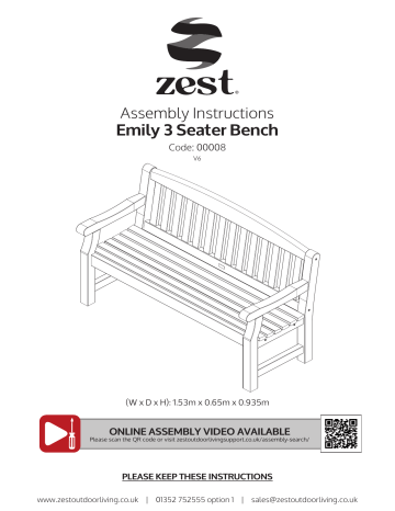Zest 4 Leisure Emily 3 Seater Bench Assembly Instructions | Manualzz