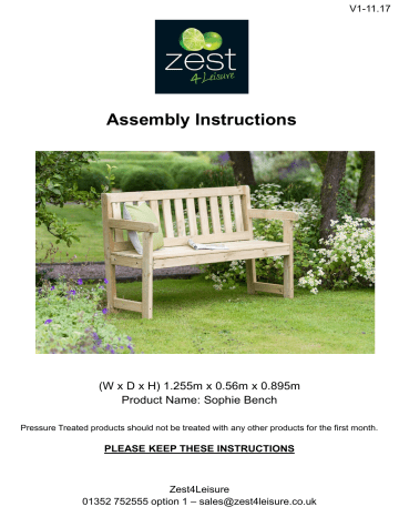 Zest 4 Leisure Sophie Bench Assembly Instructions | Manualzz