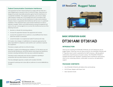 DT Research DT361AD Rugged Tablet Basic Operation Guide | Manualzz