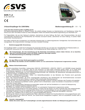 SVS SHR-7 L3 3-channel receiver Owner's Manual | Manualzz