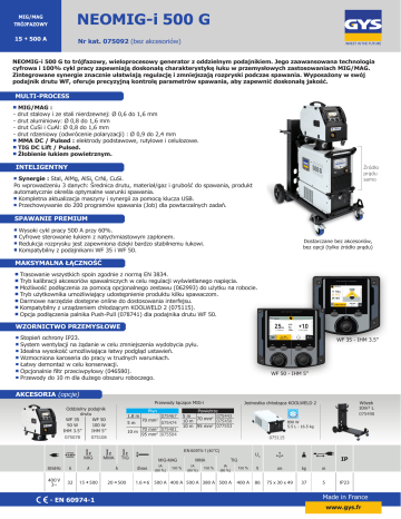 GYS NEOMIG-i 500 G Karta katalogowa | Manualzz