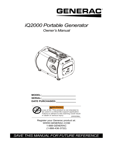 Generac iQ2000 006866R1 Portable Generator Manual | Manualzz
