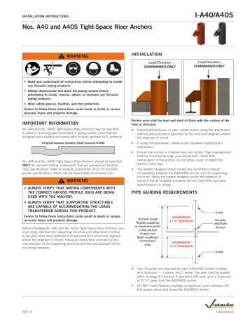 Victaulic No. A40/A40S Riser Anchors Installation Instructions | Manualzz
