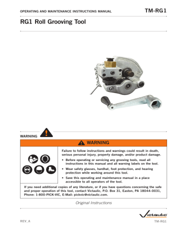 Victaulic RG1 IGS Roll Grooving Tool Operating and Maintenance Manual | Manualzz