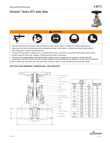 Victaulic Series 871 Gate Valve Installation Instructions | Manualzz