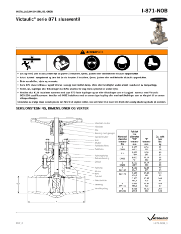 Victaulic Series 871 Gate Valve Installationsvejledning | Manualzz