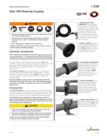 Victaulic Style 358 Reducing Coupling Installation instructions | Manualzz