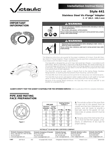 Victaulic Style 441 Flange Stainless Steel Adapter Installation ...