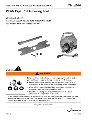 Victaulic Style VE46 Manual In-Place Groover Installation Manual | Manualzz