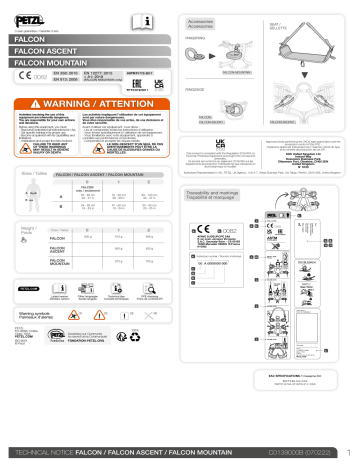Drawings. Petzl Falcon, FALCON MOUNTAIN, FALCON ASCENT | Manualzz