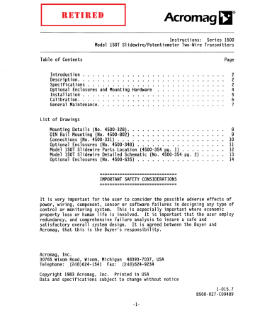 Acromag 150T Slidewire/Pententiometer User Manual | Manualzz