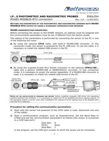 Delta Ohm LPRAD03 Serie Radiometric Probes Manual | Manualzz