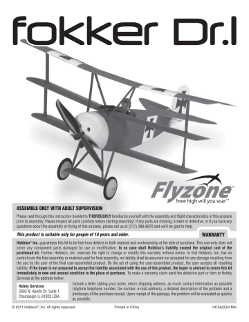 Flyzone FLZA2030 Fokker Dr.1 WWI Micro RTF Product Manual | Manualzz