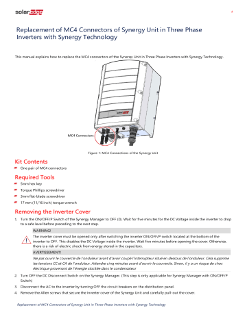 SolarEdge MC4 Connectors of Synergy Unit in Three Phase Inverters Guide | Manualzz