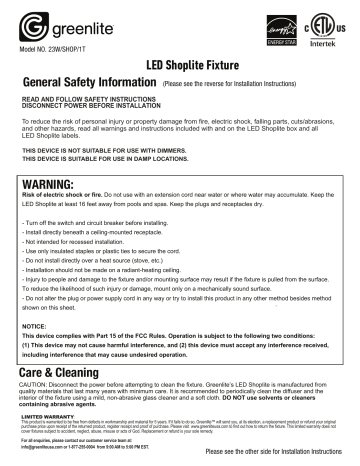 Greenlite 23W Single Tube Shoplite Owner's Manual | Manualzz