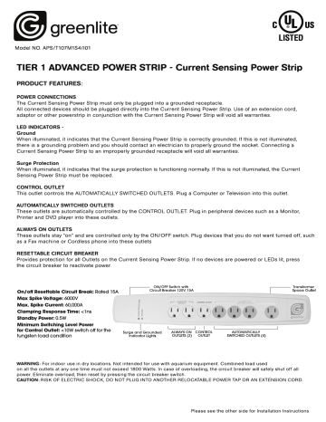 Greenlite Tier 1 Advanced Power Strip Owner's Manual | Manualzz