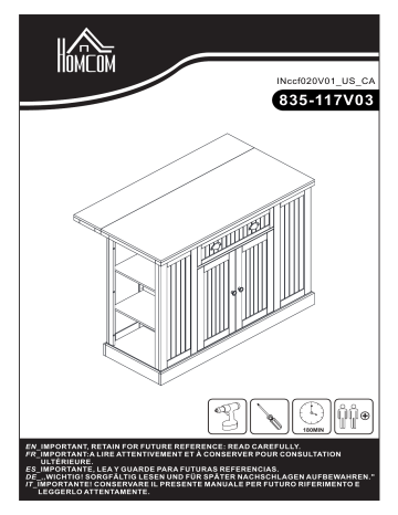 HOMCOM 835-117V03BK 47" Fluted-Style Wooden Kitchen Island User guide ...