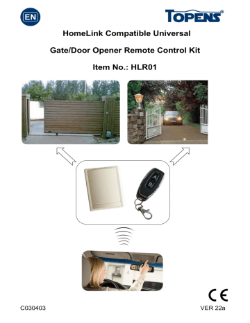 Topens HLR01 HomeLink Remote Control Kit User Manual | Manualzz