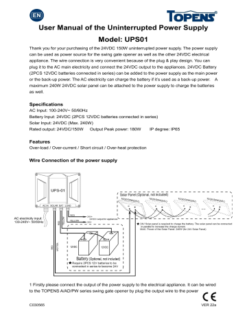 Topens UPS01 Uninterrupted Power Supply Adapter User Manual | Manualzz