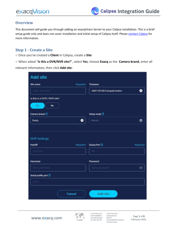 Exacq Calipsa Integration Guide | Manualzz