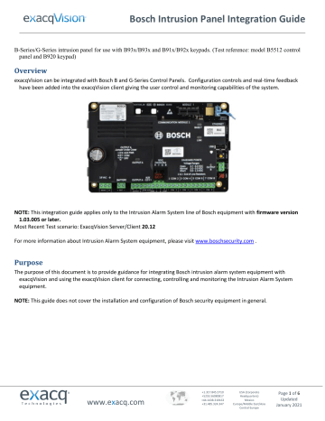 Exacq Bosch Integration Guide | Manualzz