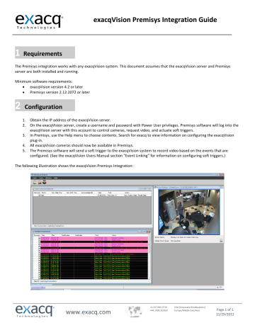 Exacq Premisys Integration Guide | Manualzz