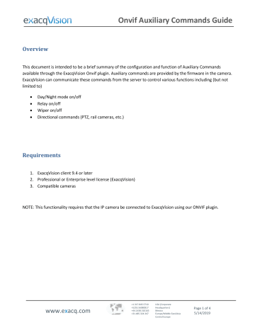 Exacq ONVIF Auxiliary Commands Integration Guide | Manualzz