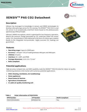 Infineon EVAL_PASCO2_MINIBOARD Evaluation Board Data Sheet | Manualzz