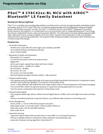 Infineon CY8C4248FNI-BL483T Microcontroller Data Sheet | Manualzz