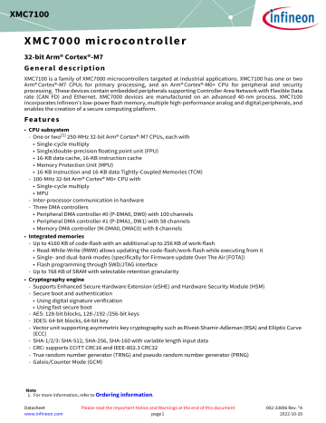Infineon XMC7100-F100K2112AA Microcontroller Data Sheet | Manualzz