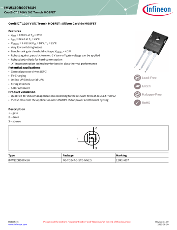 Infineon IMW120R007M1H MOSFET Data Sheet | Manualzz