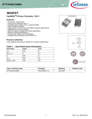 Infineon IPTC030N12NM3 MOSFET Data Sheet | Manualzz