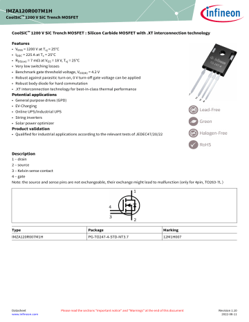 Infineon IMZA120R007M1H MOSFET Data Sheet | Manualzz