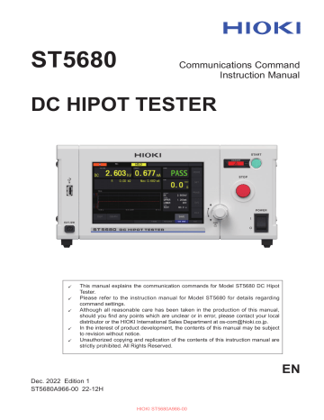 Hioki DC HIPOT TESTER ST5680 Instruction Manual | Manualzz