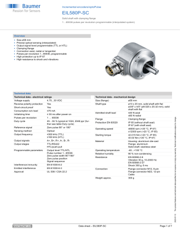 Baumer EIL580P-SC Incremental encoder Data sheet | Manualzz