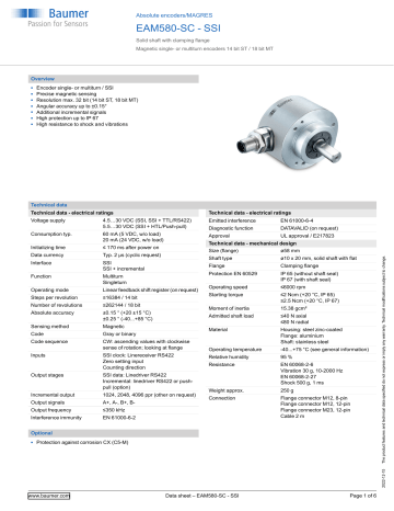 Baumer EAM580-SC - SSI Absolute encoder Data sheet | Manualzz