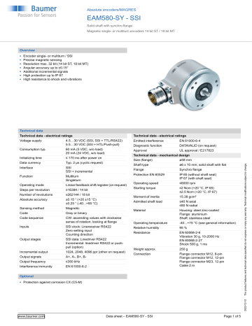 Baumer EAM580-SY - SSI Absolute encoder Data sheet | Manualzz